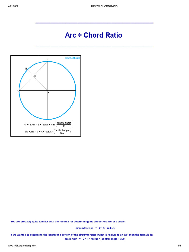 Arc To Chord Ratio | PDF | Circle | Angle
