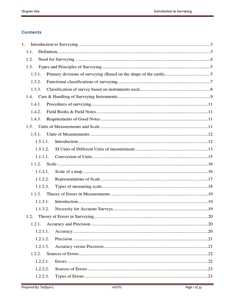 Hand Out For Surveying CEng - 2108 - Chapter 1 | PDF | Surveying | Accuracy And Precision
