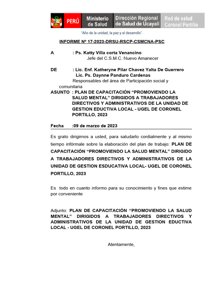 10.informe #17 Plan de Trabajo Ugel | PDF