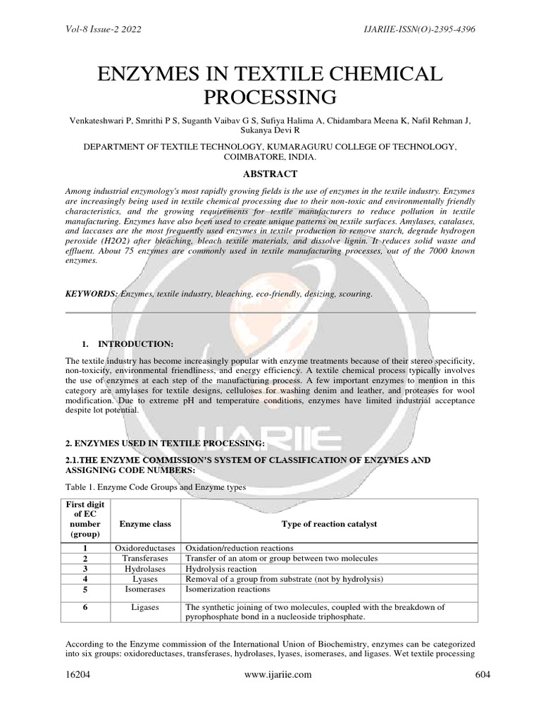 ENZYMES IN TEXTILE CHEMICAL PROCESSING Ijariie16204 | PDF | Enzyme ...