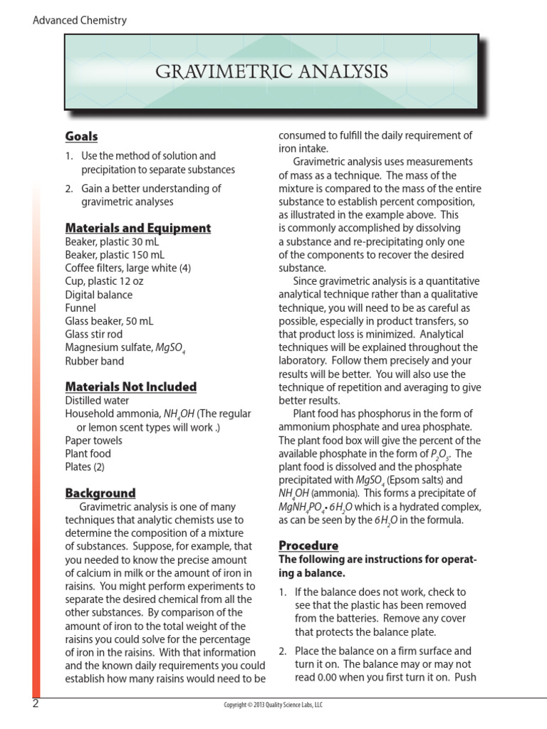 Gravimetric Analysis | PDF | Mole (Unit) | Fertilizer