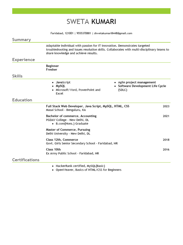 Shweta Kumari CV | PDF