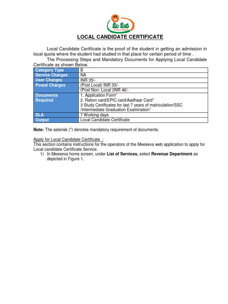 MEESEVA User Manual For KIOSKS - Local Candidate Certificate Ver 1.1 ...