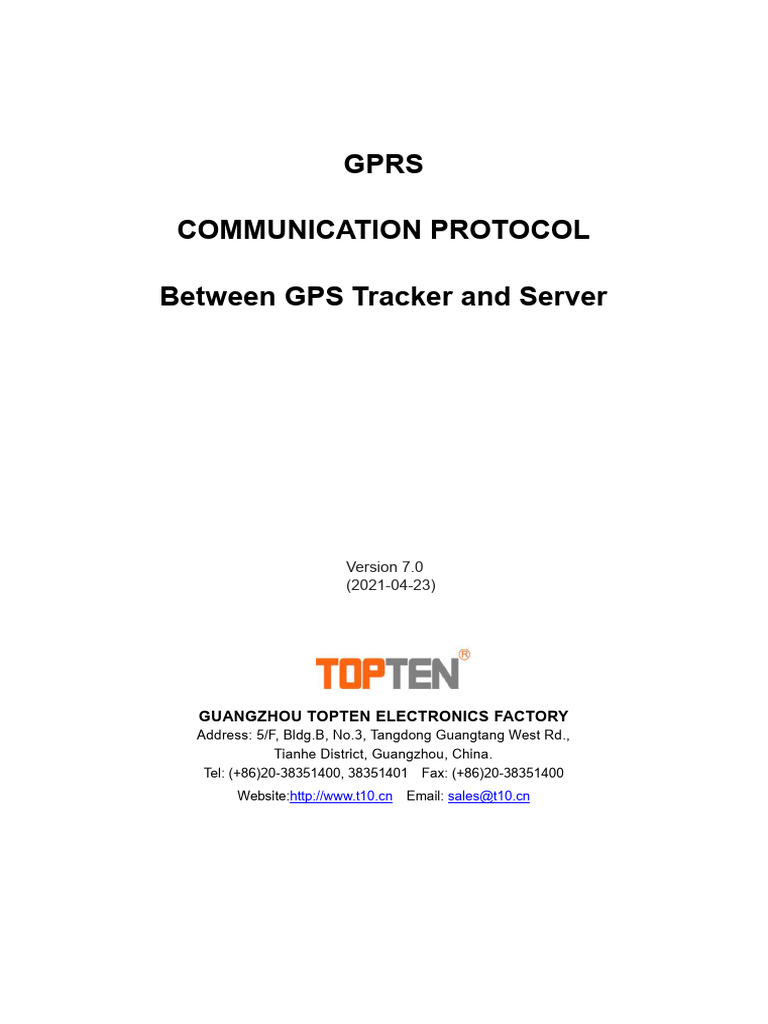 TOPTEN GPRS Communication Protocol V7.0 - 20210423 | PDF | Network ...