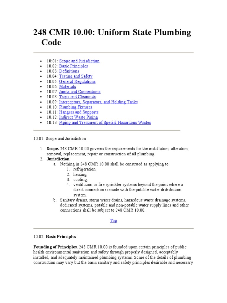 248 CMR 10 | PDF | Sanitary Sewer | Plumbing