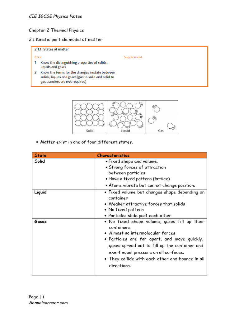 Cie Igcse Physics Chapter 2 2023 Onw | PDF | Gases | Temperature