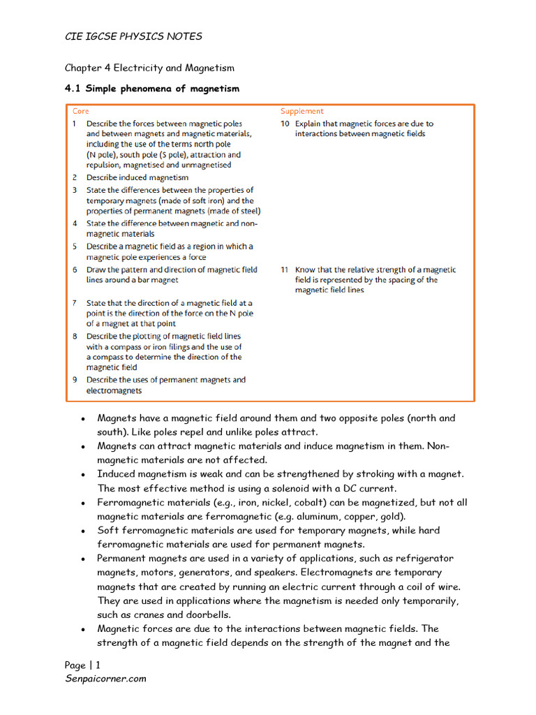 IGCSE Physics: Electricity & Magnetism | PDF | Electromagnetic ...