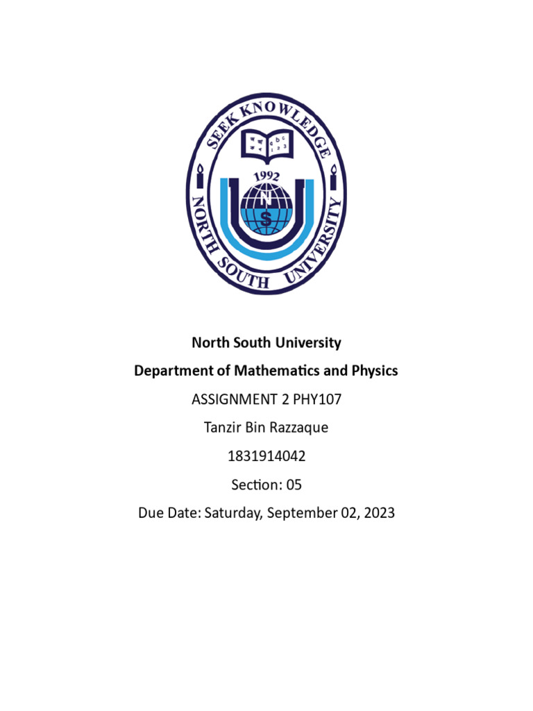 PHY 107 Assignment 2 | PDF