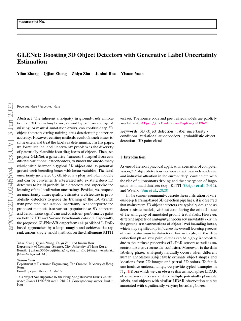 Glenet: Boosting 3D Object Detectors With Generative Label Uncertainty Estimation | PDF | Deep ...