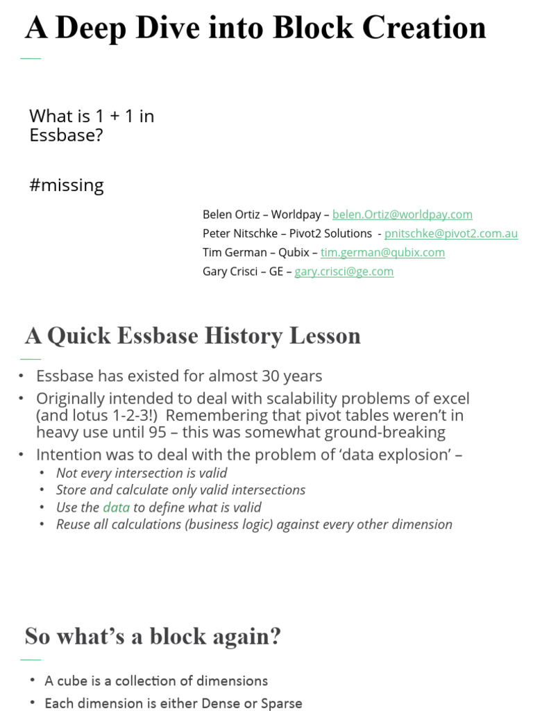 Kscope19 - Essbase Deep Dive - Block Creation | PDF | Computer Engineering | Computer Data