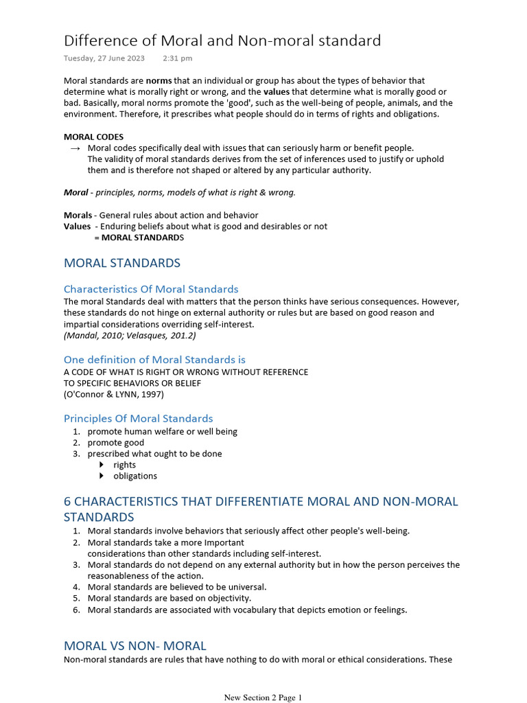 Difference of Moral and Non-Moral Standard | PDF | Morality | Behavior