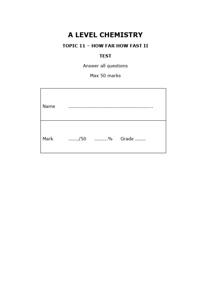 Topic 11 Test | PDF | Reaction Rate | Branches Of Thermodynamics