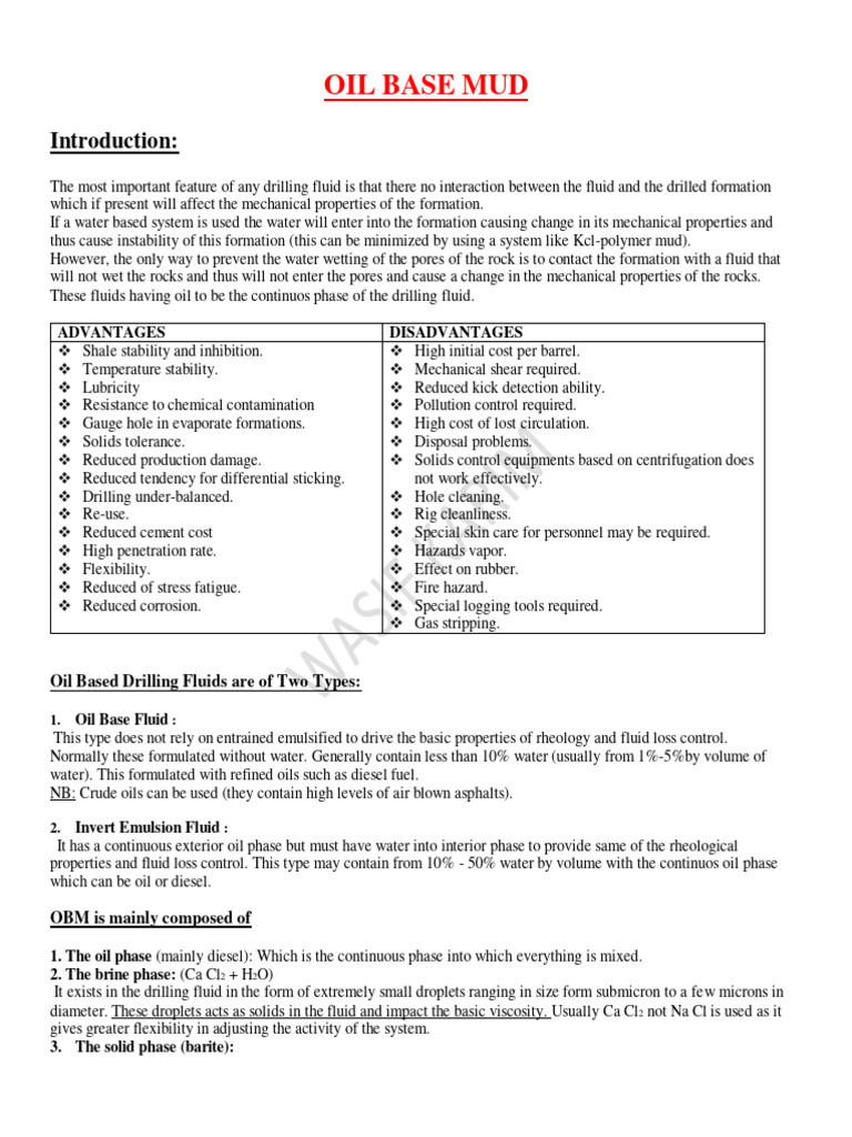 Oil Base Mud | PDF | Emulsion | Casing (Borehole)
