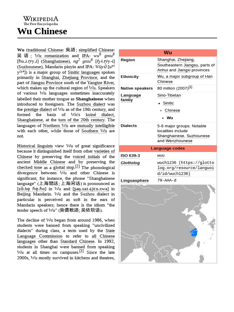 Wu Chinese | PDF | Mandarin Chinese | Chinese Language