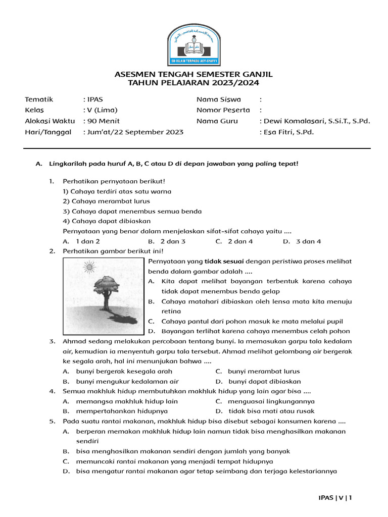 Revisi Soal Ats Ipas Ganjil Kelas 5 Kurmer TP 2023-2024 | PDF