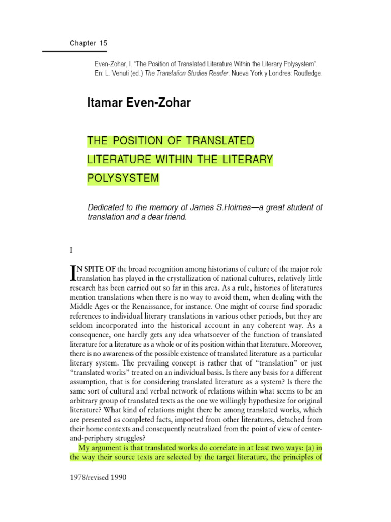 Even Zohar - The Position of Translated Literature Within The Literary ...