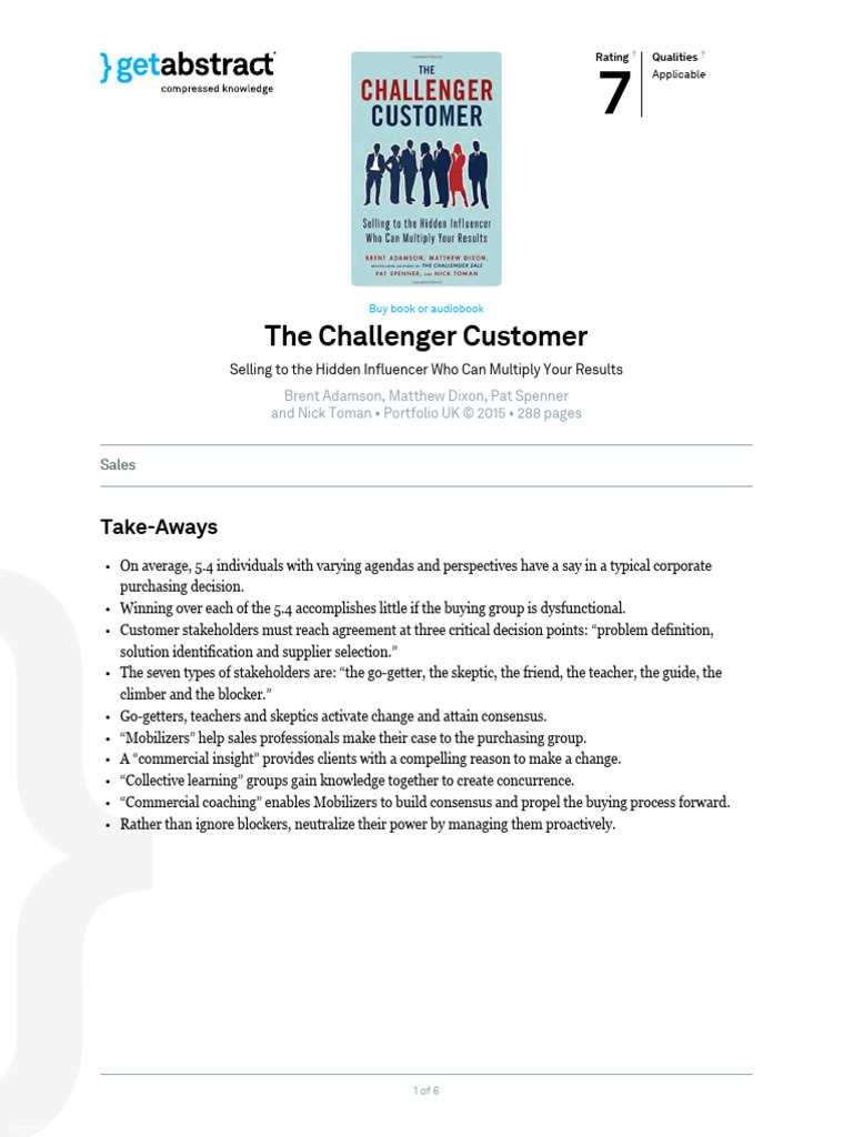 The Challenger Customer Adamson en 32244 | PDF | Sales | Consensus ...