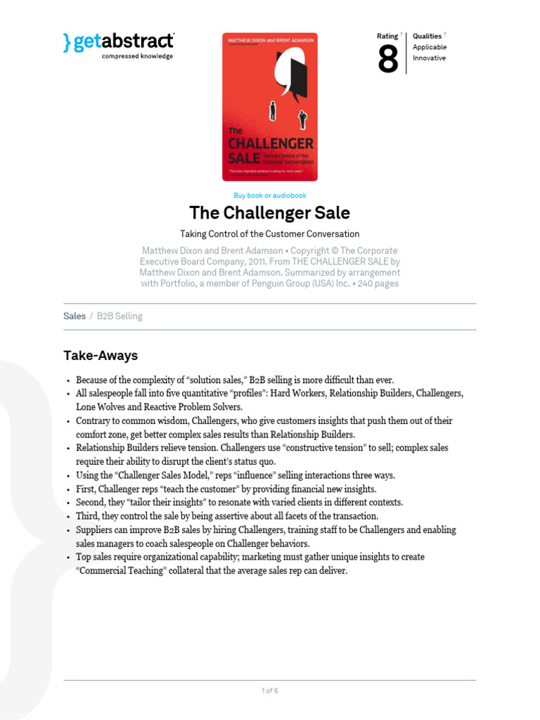 The Challenger Sale Dixon en 17367 | PDF | Sales | Customer