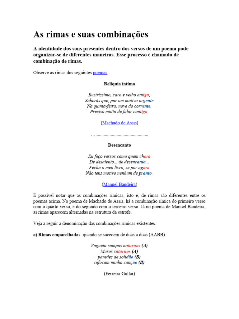 As Rimas e Suas Combinações | PDF | Amor | Rima