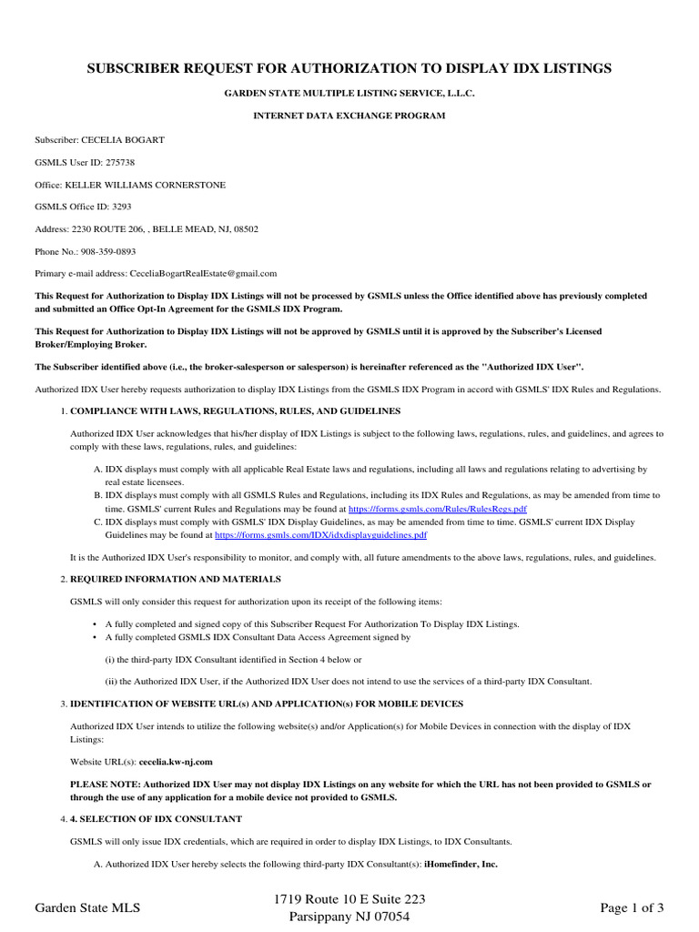 GSMLS IDX Agreement | PDF | Indemnity | Justice