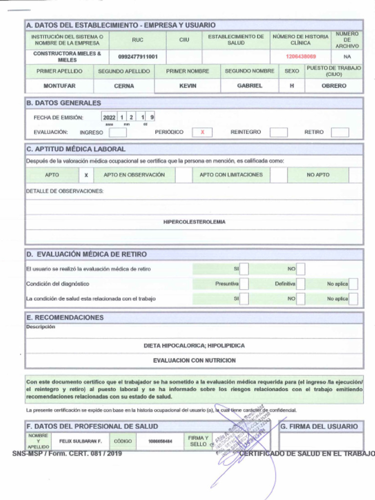 Apto Médico Montufar Cerna Kevin Gabriel | PDF