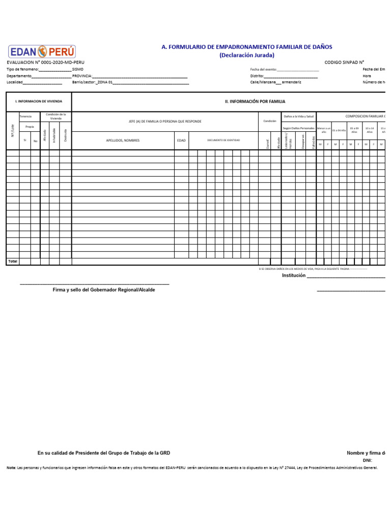 EDAN - Formulario de Empadronamiento Familiar - 11 Localidades (Alumno) | PDF