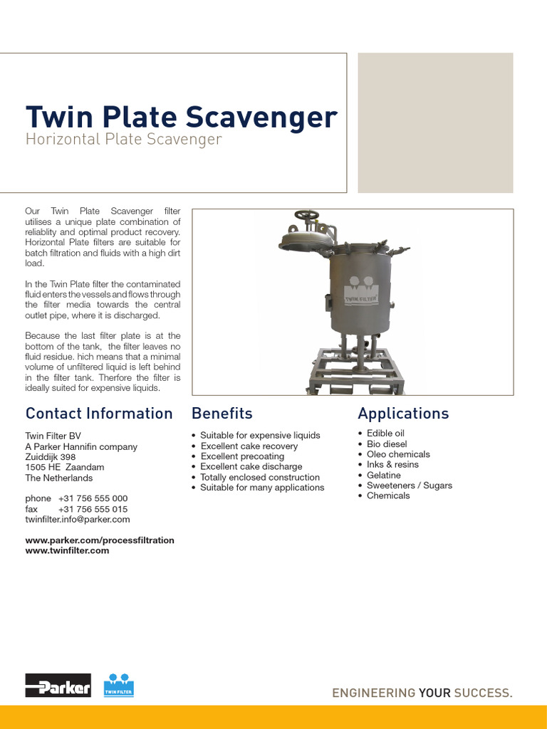 Parker Twin Filter Horizontal Plate Scavenger Datasheet | PDF ...