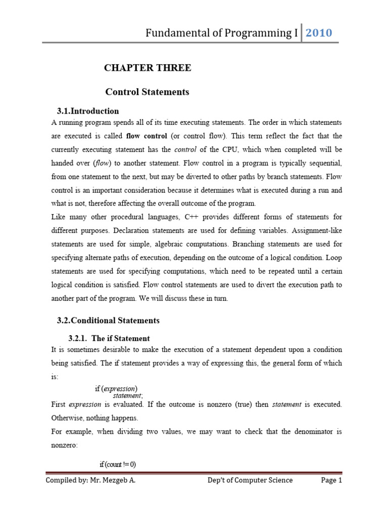 C++ Module Chapter 3 | PDF | Control Flow | Computer Program