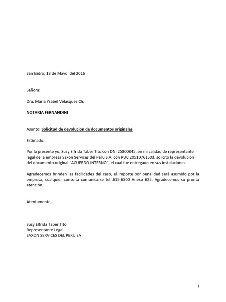 Solicitud Devolucion de Documentos Notaria | PDF