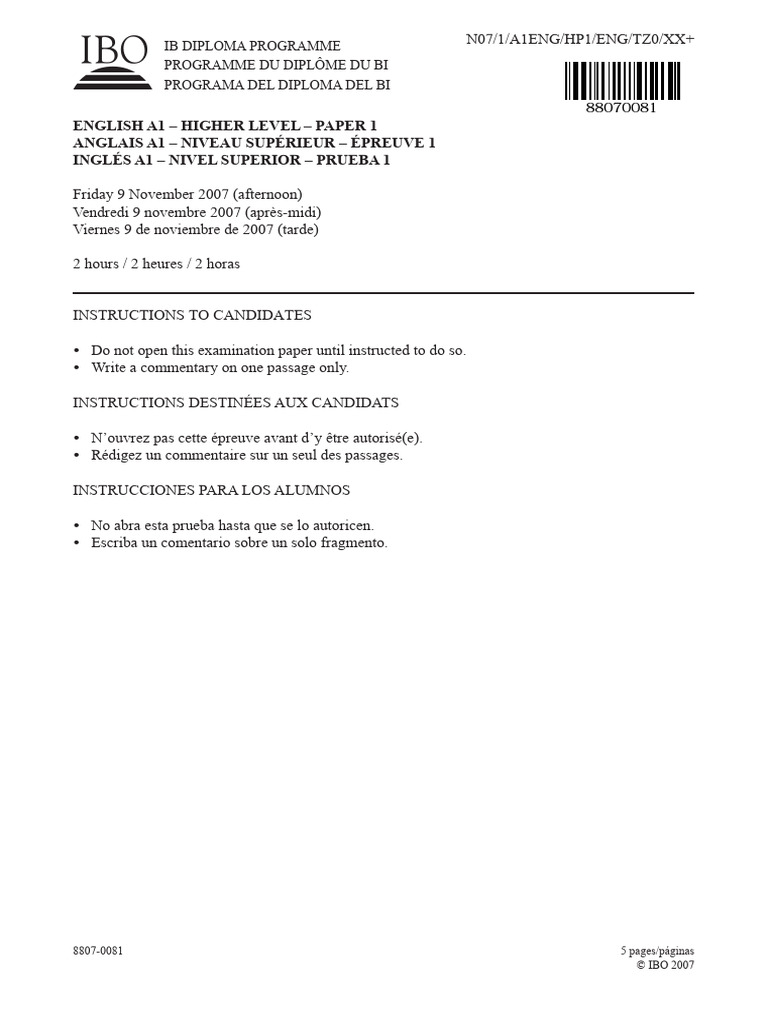 English A1 Paper 1 HL | PDF