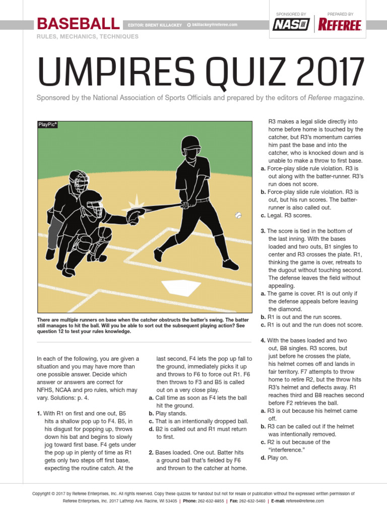 BS Quiz 2017 | PDF | Baseball Field | Batting (Baseball)