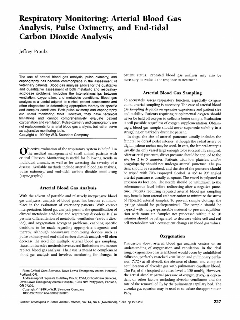 Respiratory Monitoring Arterial Blood Gas Analysis Pulse Oximetry and ...