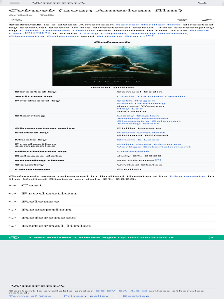 Cobweb (2023 American Film) - Wikipedia | PDF