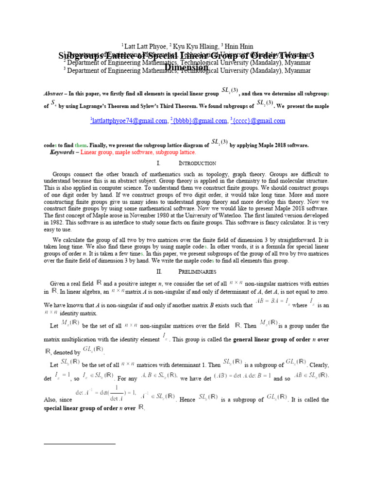 Subgroup Lattice of SL | PDF | Group (Mathematics) | Matrix (Mathematics)