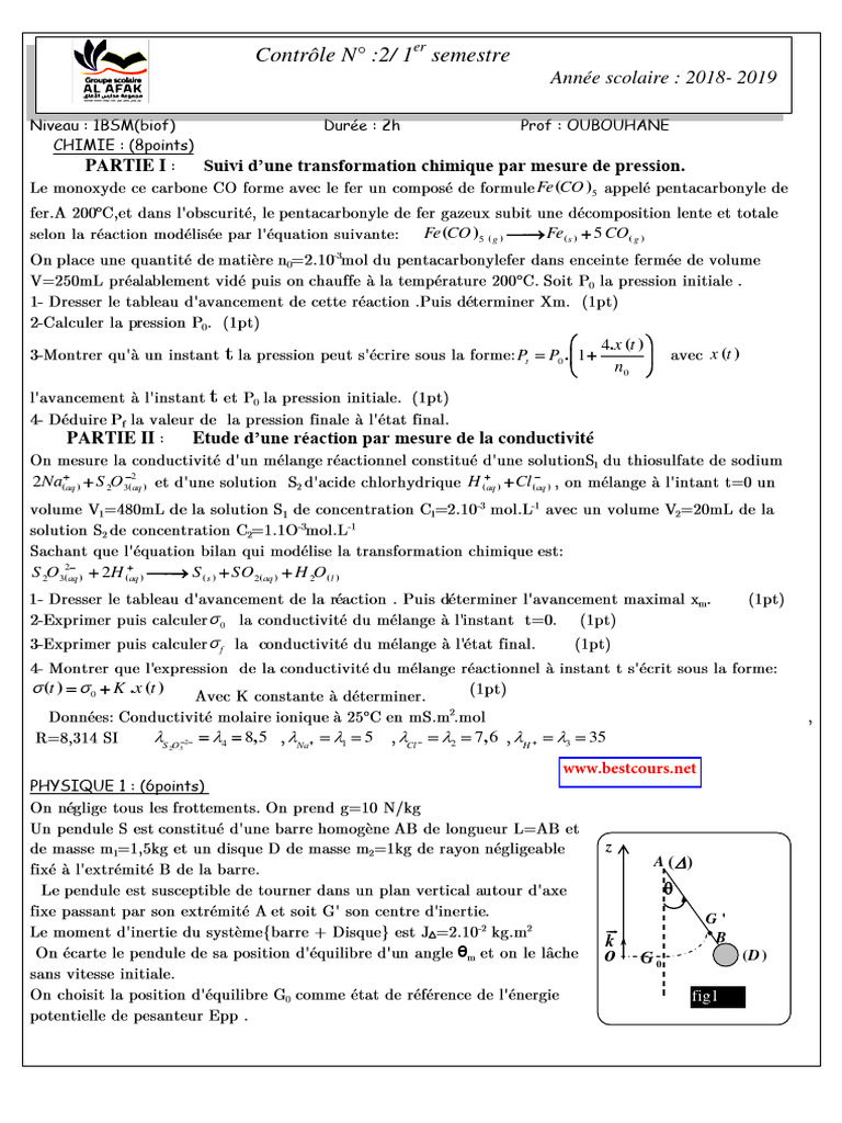 Controle 2 - 1 S1 PC 1bac FR (WWW - Bestcours.net) - 1 | PDF