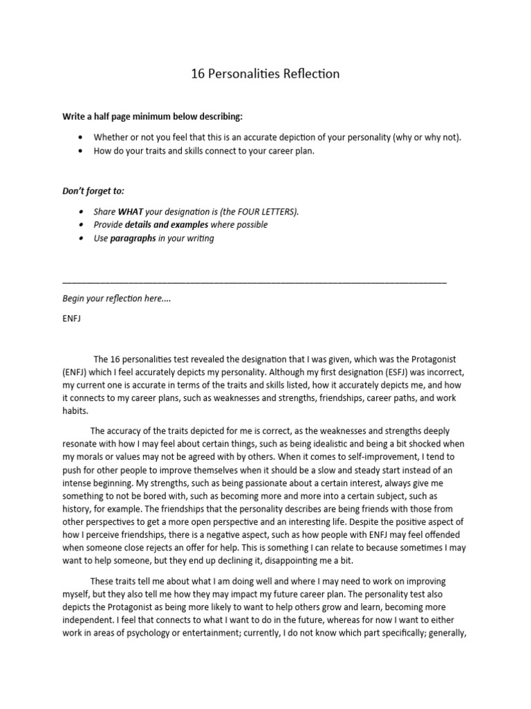 16 Personalities Reflection | PDF | Cognitive Science | Cognition
