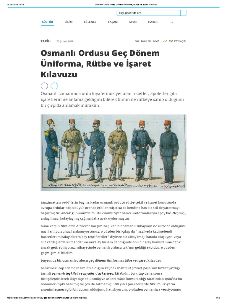 Osmanlı Ordusu Geç Dönem Üniforma, Rütbe Ve İşaret Kılavuzu | PDF