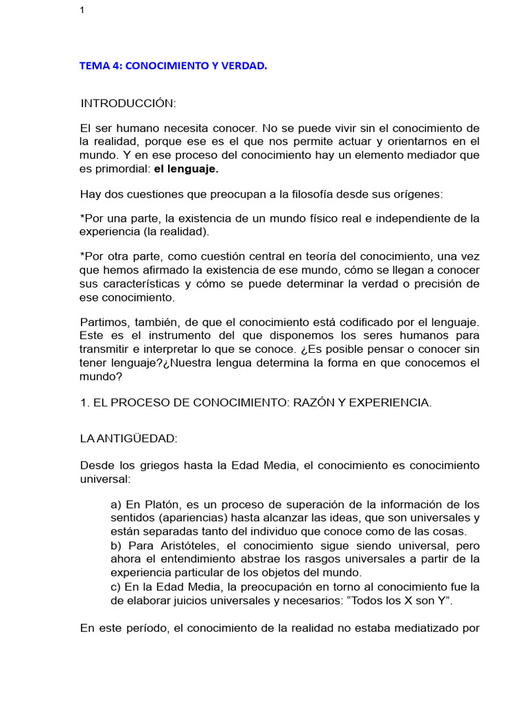 Tema 3. Conocimiento y Verdad.-1 | PDF | Verdad | Conocimiento