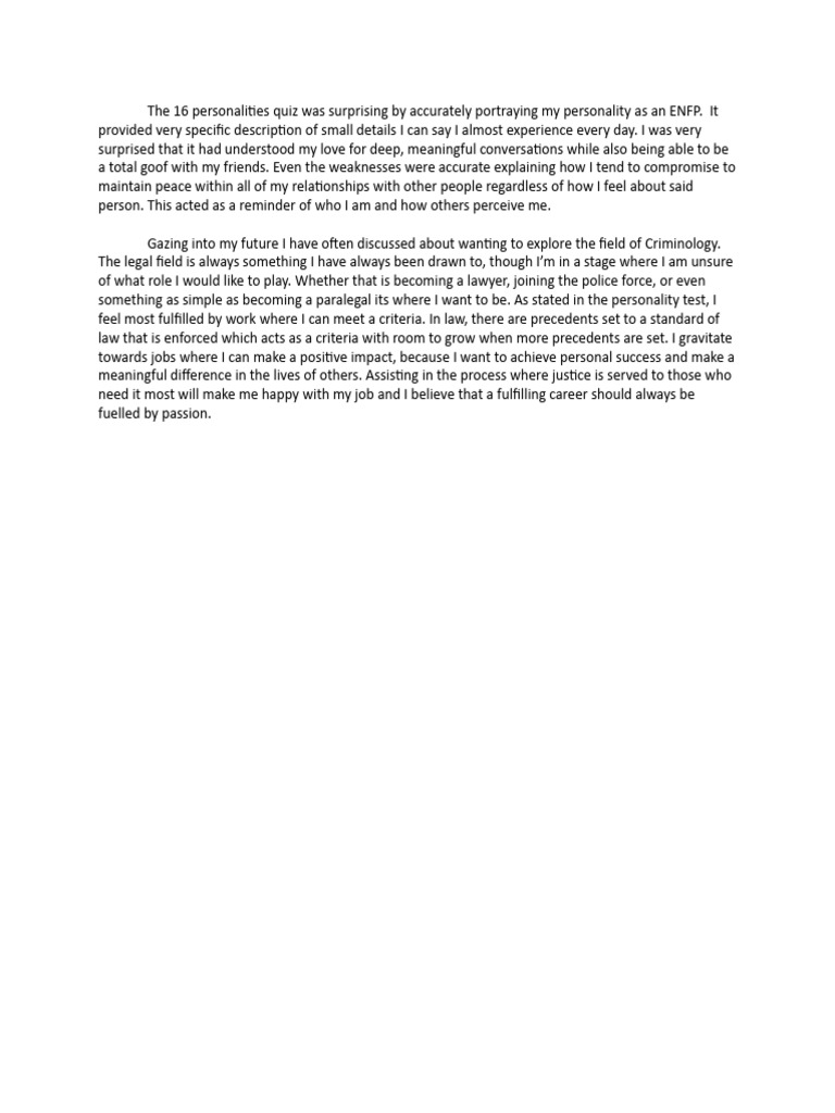 16 Personalities Reflection | PDF