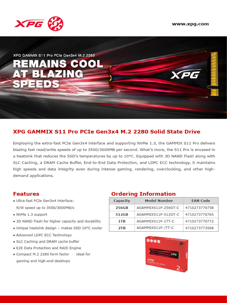 XPG GAMMIX S11 Pro M.2 SSD Overview | PDF | Solid State Drive | Flash Memory