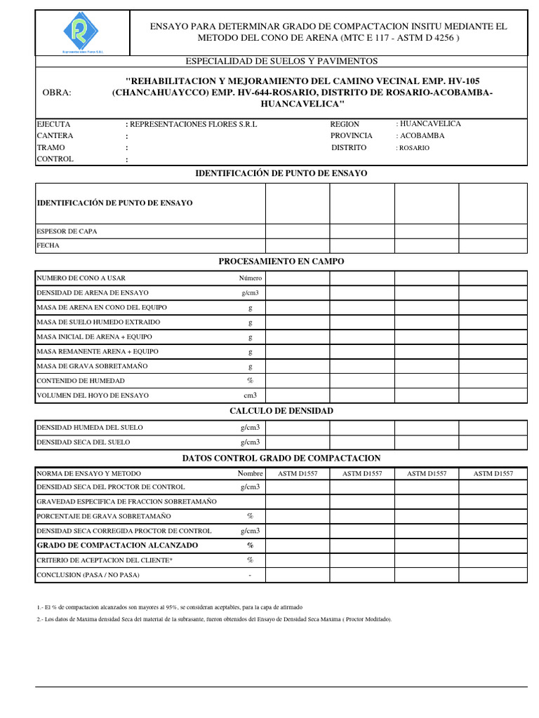 Protocolo de Compactacion Mejoramiento A Nivel de Sub Rasante Material Propio | PDF | Materiales ...