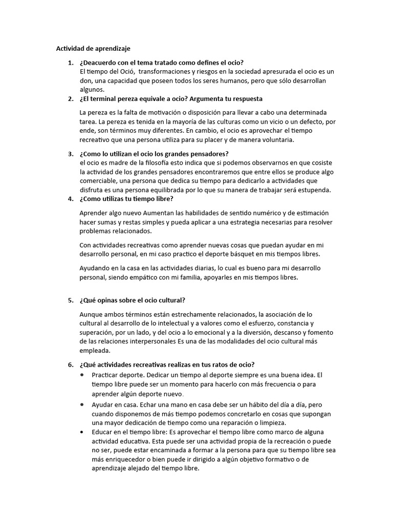 Actividad de Aprendizaje | PDF | Aprendizaje | Ocio Actividad de Aprendizaje | PDF | Aprendizaje | Ocio