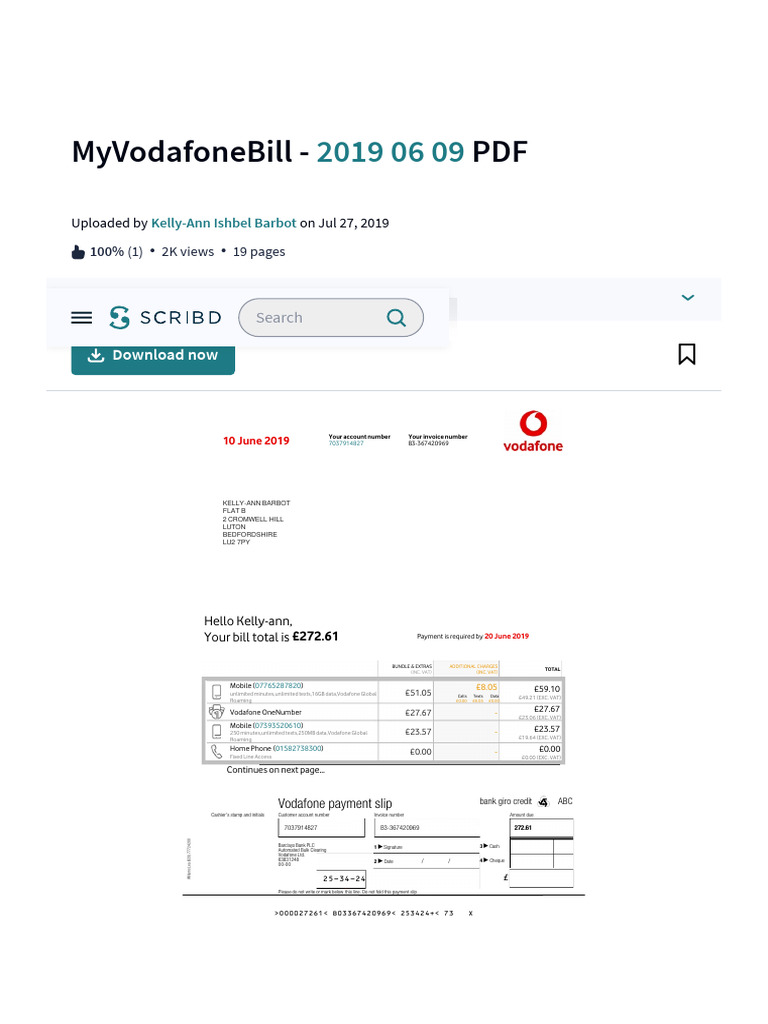 MyVodafoneBill - 2019 06 09 PDF - PDF - Invoice - Telecommunications | PDF | Cheque | Scribd