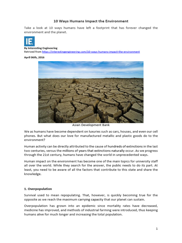 10 Ways Humans Impact The Environment | PDF | Ozone Depletion | Climate ...