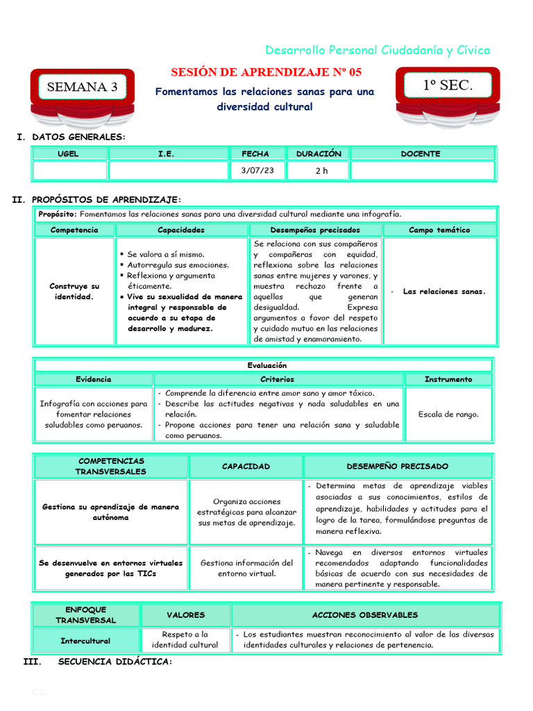 1° Sesión de Aprendizaje Sesión 5-Sem.3-Exp.4-Dpcc | PDF