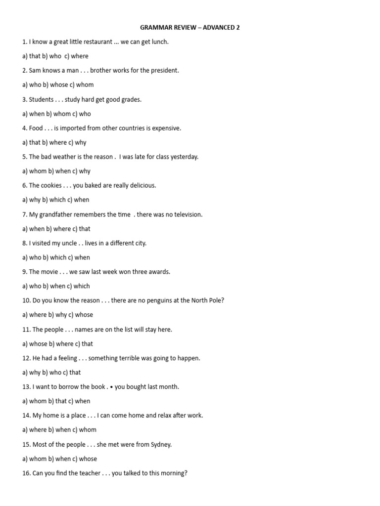 GRAMMAR REVIEW Advanced 2 | PDF | Linguistics