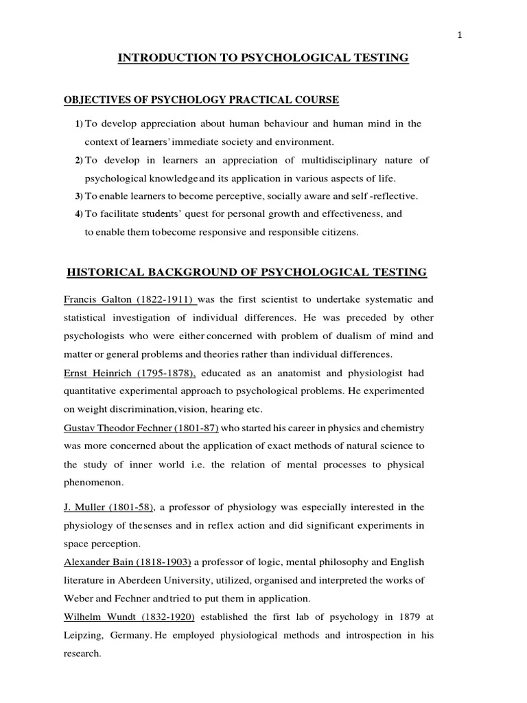 Introduction To Psychological Testing Unit 1 | PDF | Industrial And ...