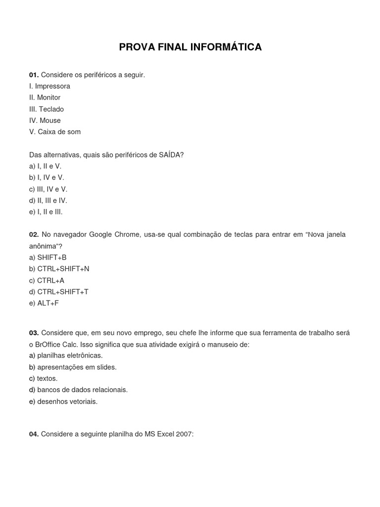 Prova de Informática Básica | PDF | Senha | Microsoft