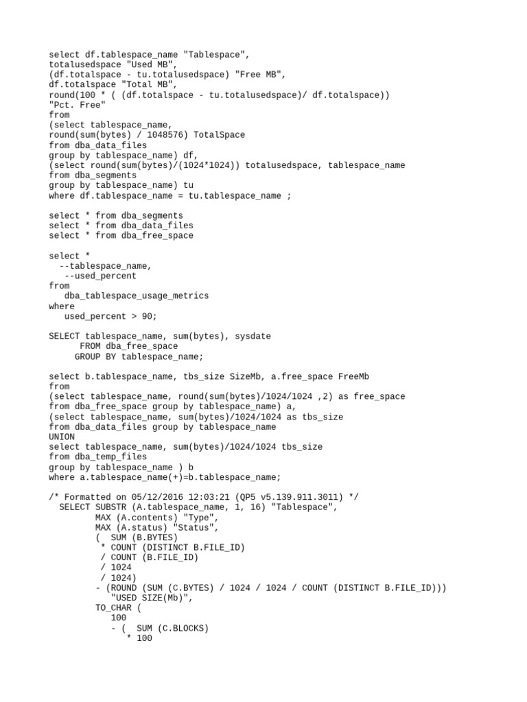 Querry Tablespace | PDF | Digital Technology | Computer Programming