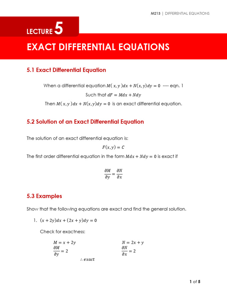 LECTURE 5 - Exact Differential Equations | PDF | Equations | Fair Use LECTURE 5 - Exact Differential Equations | PDF | Equations | Fair Use